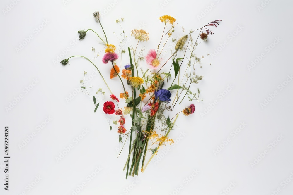 minimalist artwork portraying a deconstructed bouquet of flowers, with ...