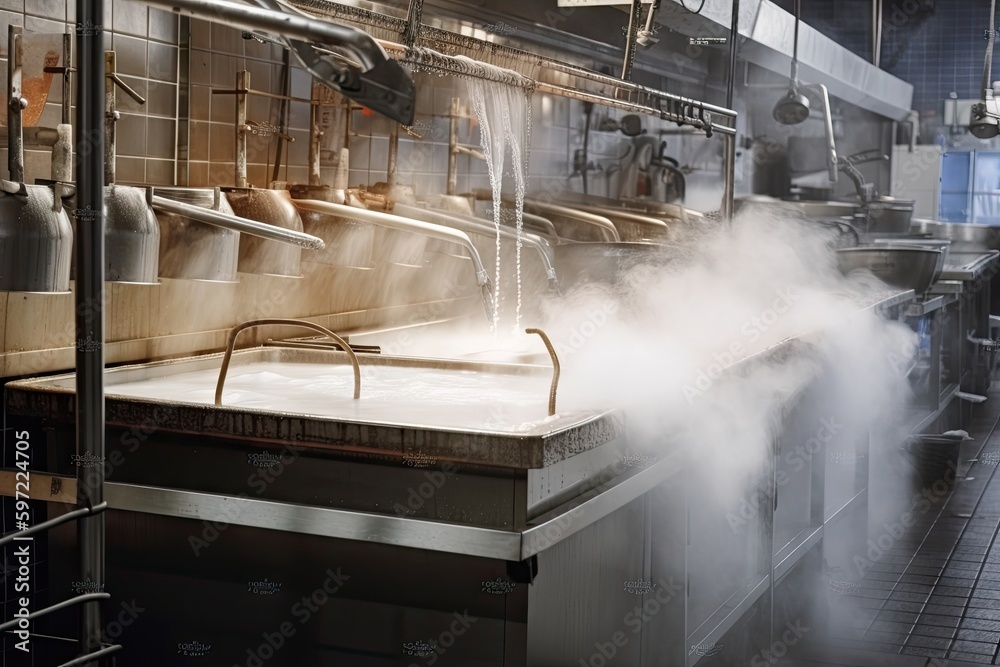 steaming hot water with powerful detergent and disinfectant solutions ...