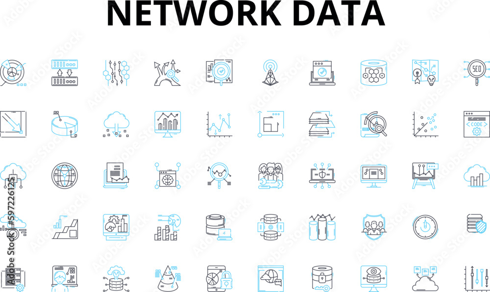 Network data linear icons set. Connectivity, Traffic, Latency ...