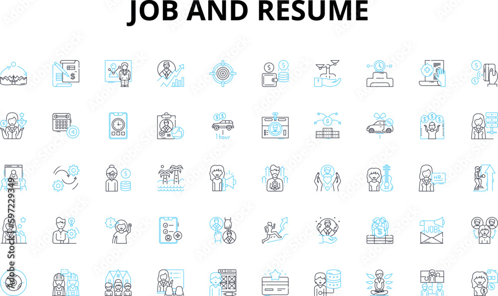 Job and resume linear icons set. Employment, Career, Application ...