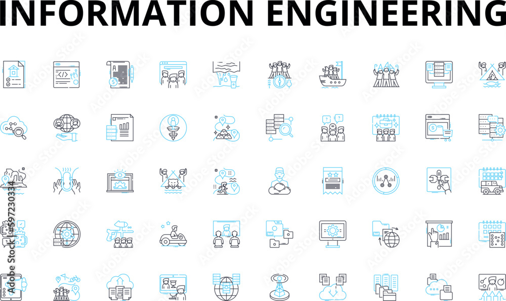 Information Engineering Linear Icons Set Database Big Data Analytics Coding Algorithm