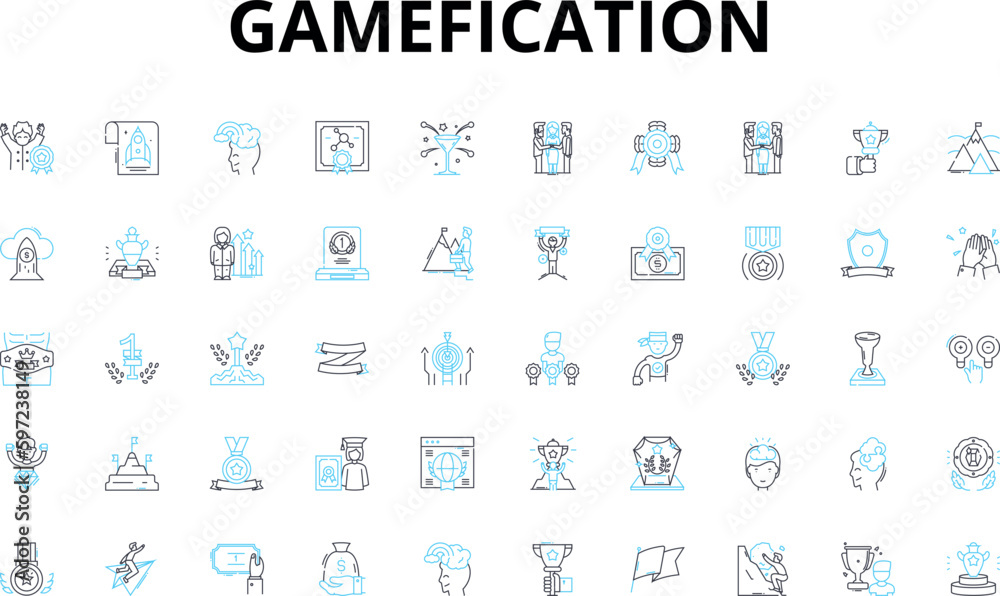 Gamefication linear icons set. Engagement, Motivation, Rewards ...