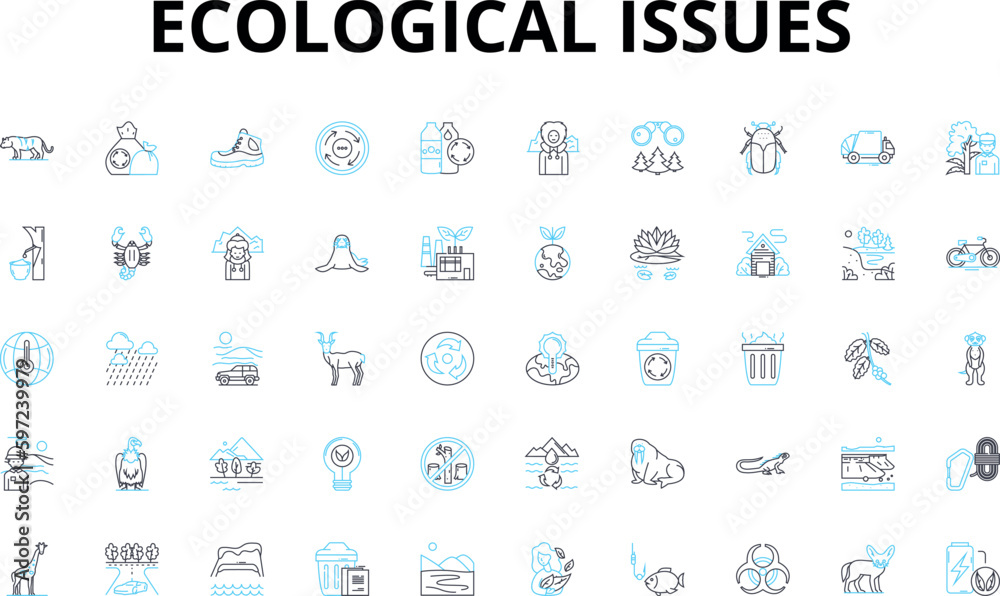Ecological issues linear icons set. Climate change, Pollution ...