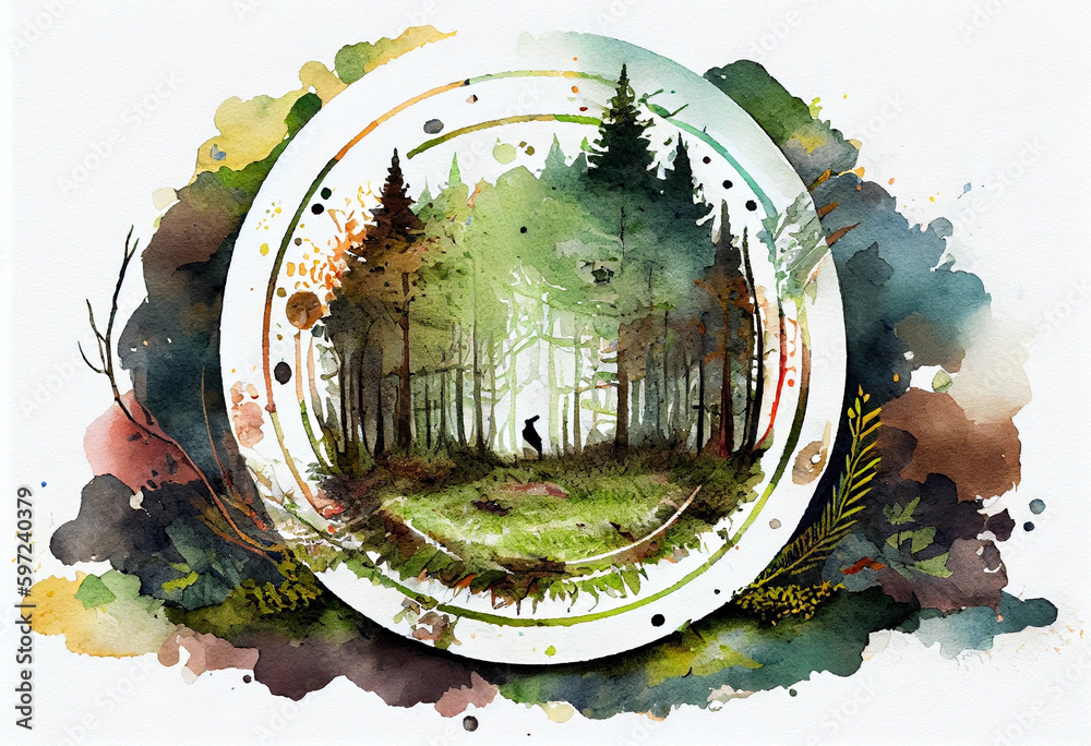 A serene forest clearing with a Native American medicine wheel ...