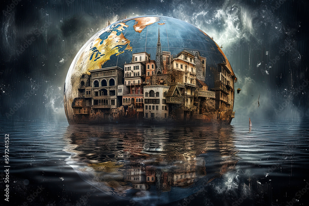 Generative AI illustration of Chaos and destruction on The earth with ...