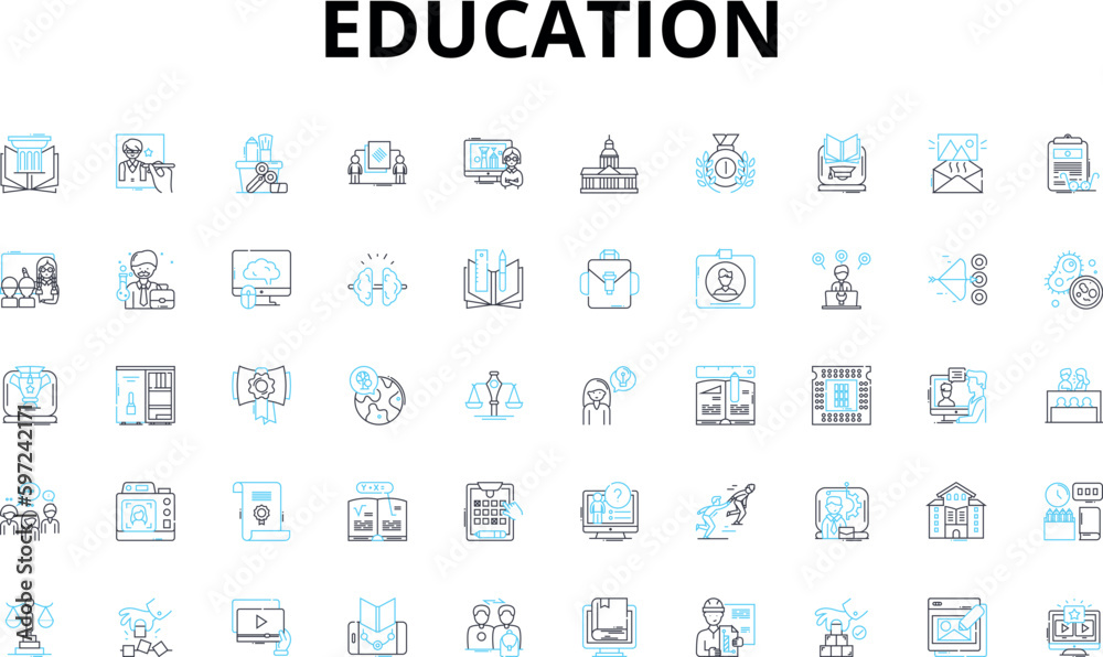 Education linear icons set. Learning, Knowledge, Teaching, Instruction ...