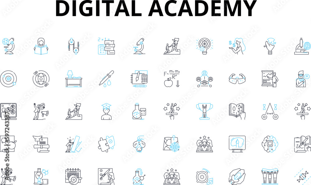 Digital academy linear icons set. Education, Technology, Innovation ...