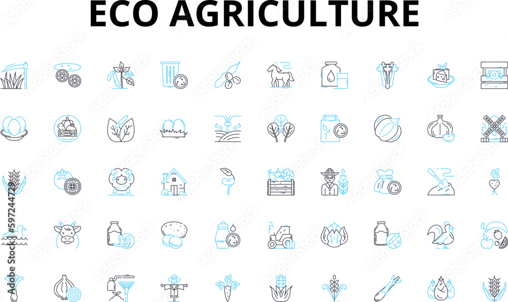Eco agriculture linear icons set. Sustainability, Organic, Regenerative ...