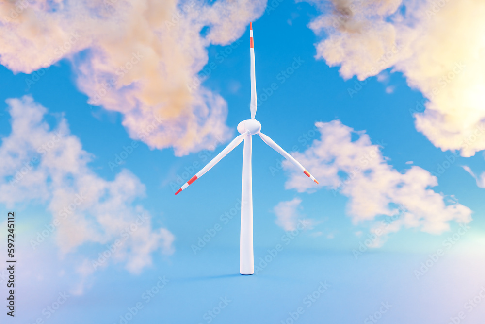 single windmill wind turbine on infinite colorfull background with ...