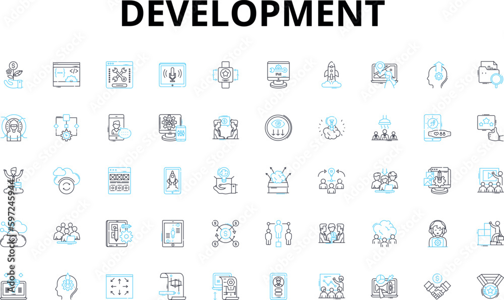 Development linear icons set. Progress, Growth, Advancement, Innovation ...