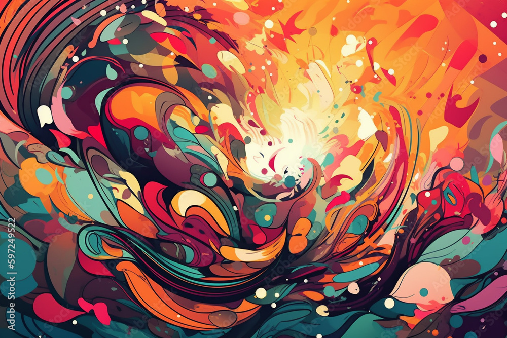 Texture anime aesthetic of symbolic dynamic elements. Oriental seamless ...