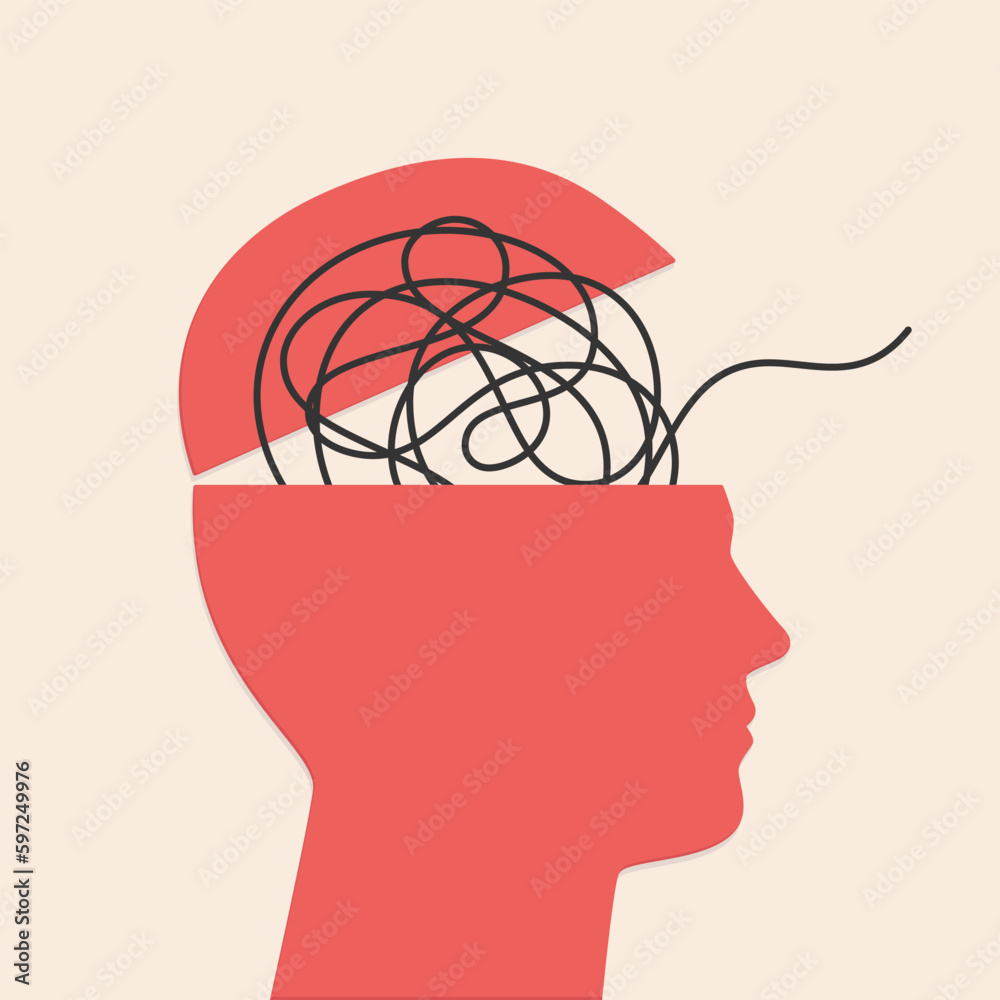 Human head silhouette with messy lines show concept of mental disorder ...