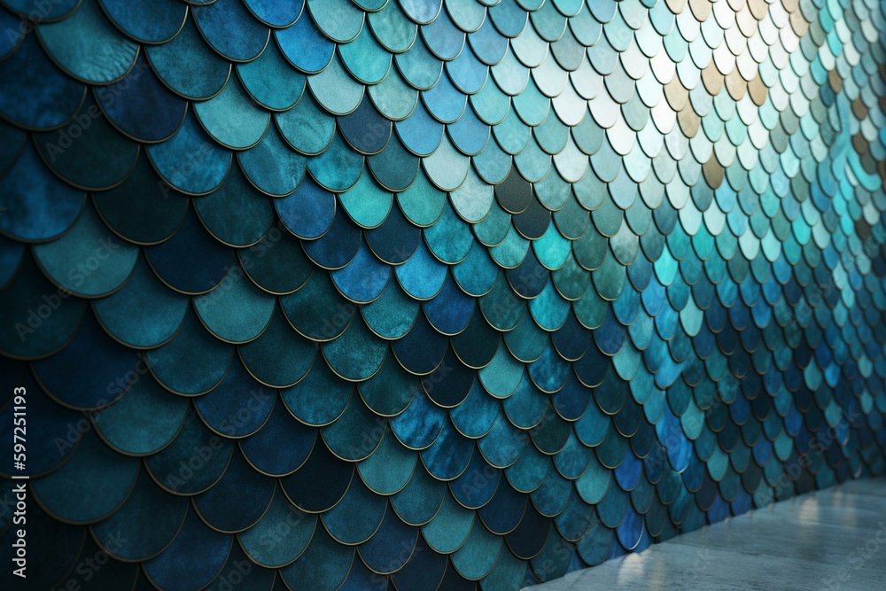 Illustrazione Stock Fish scale wall made of 3D tiles with a background ...