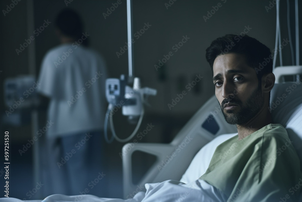 adult male in a hospital in a hospital bed in a hospital room ...