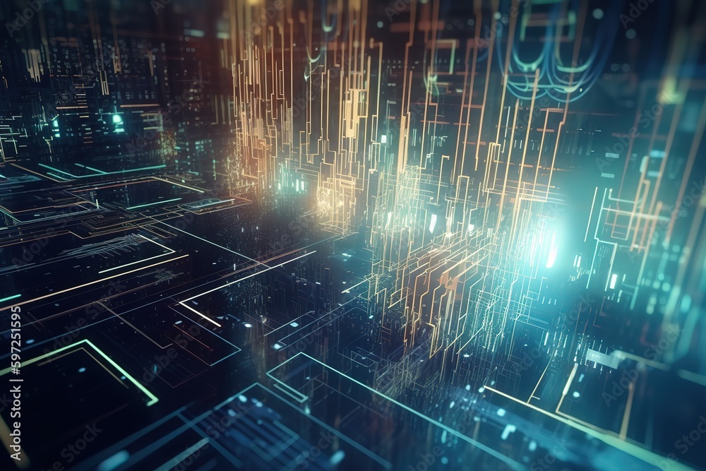 Quantum super computer future technology and internet of things concept. Artificial intelligence ...