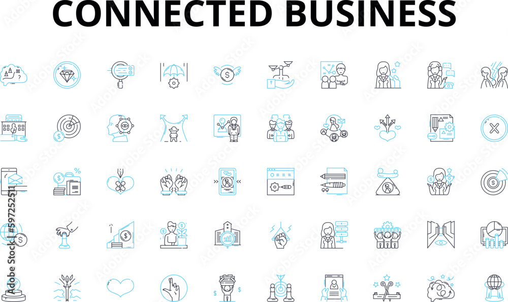 Connected business linear icons set. Collaboration, Innovation ...