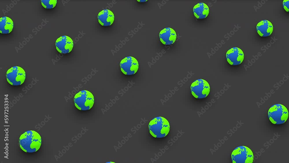 Abstract 3d animation of grid of sphere shapes with Earth map in ...