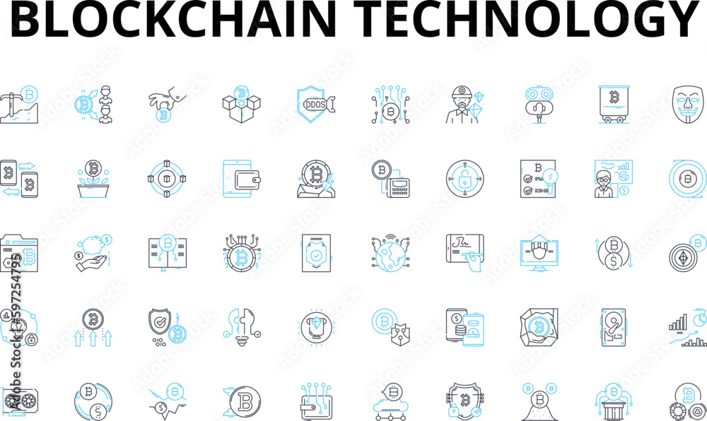Blockchain technology linear icons set. Cryptography, Decentralization ... Blockchain technology linear icons set. Cryptography, Decentralization ...