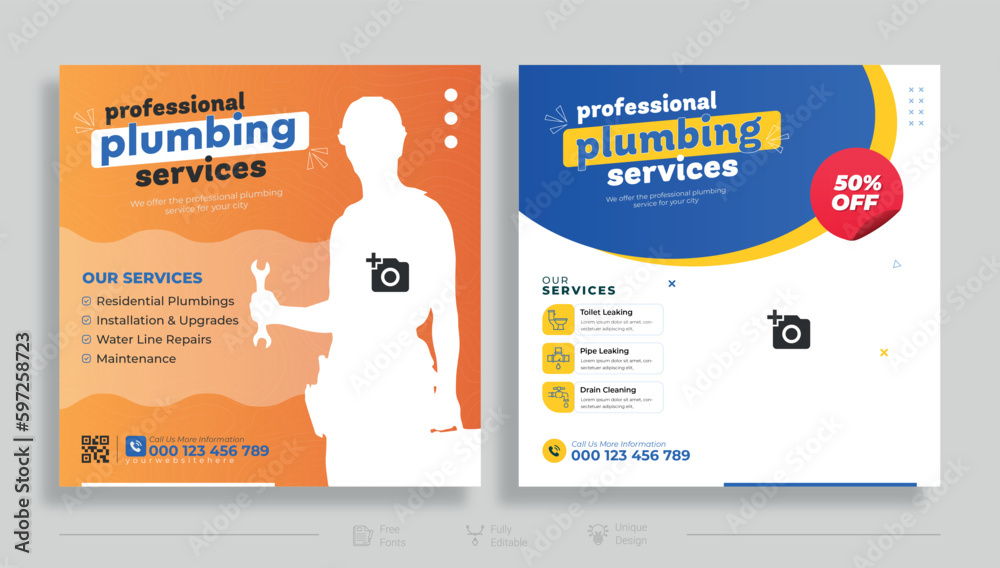 Plumbing service social media post design. Professional plumbing ...