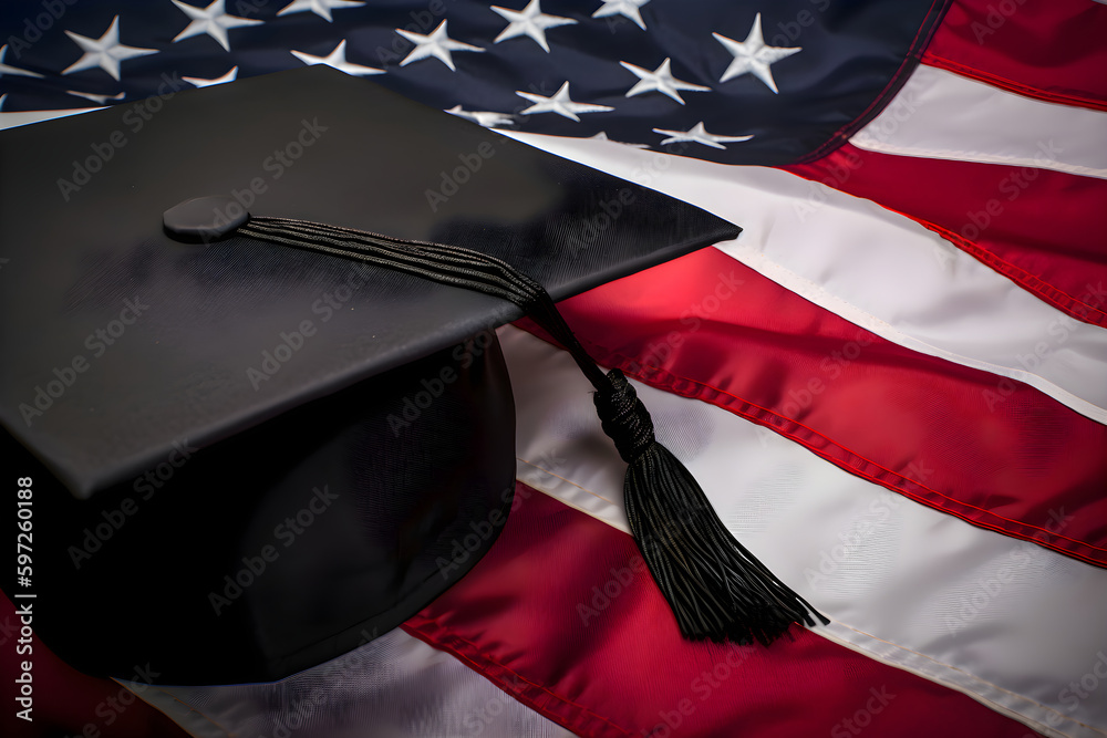 Graduation cap on American flag, Generative AI 2 Stock Illustration ...