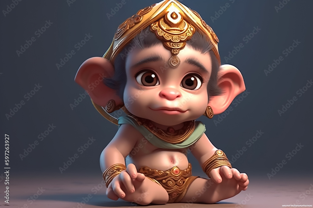 The statue of the powerful Baby Hanuman 3d render Stock Illustration ...