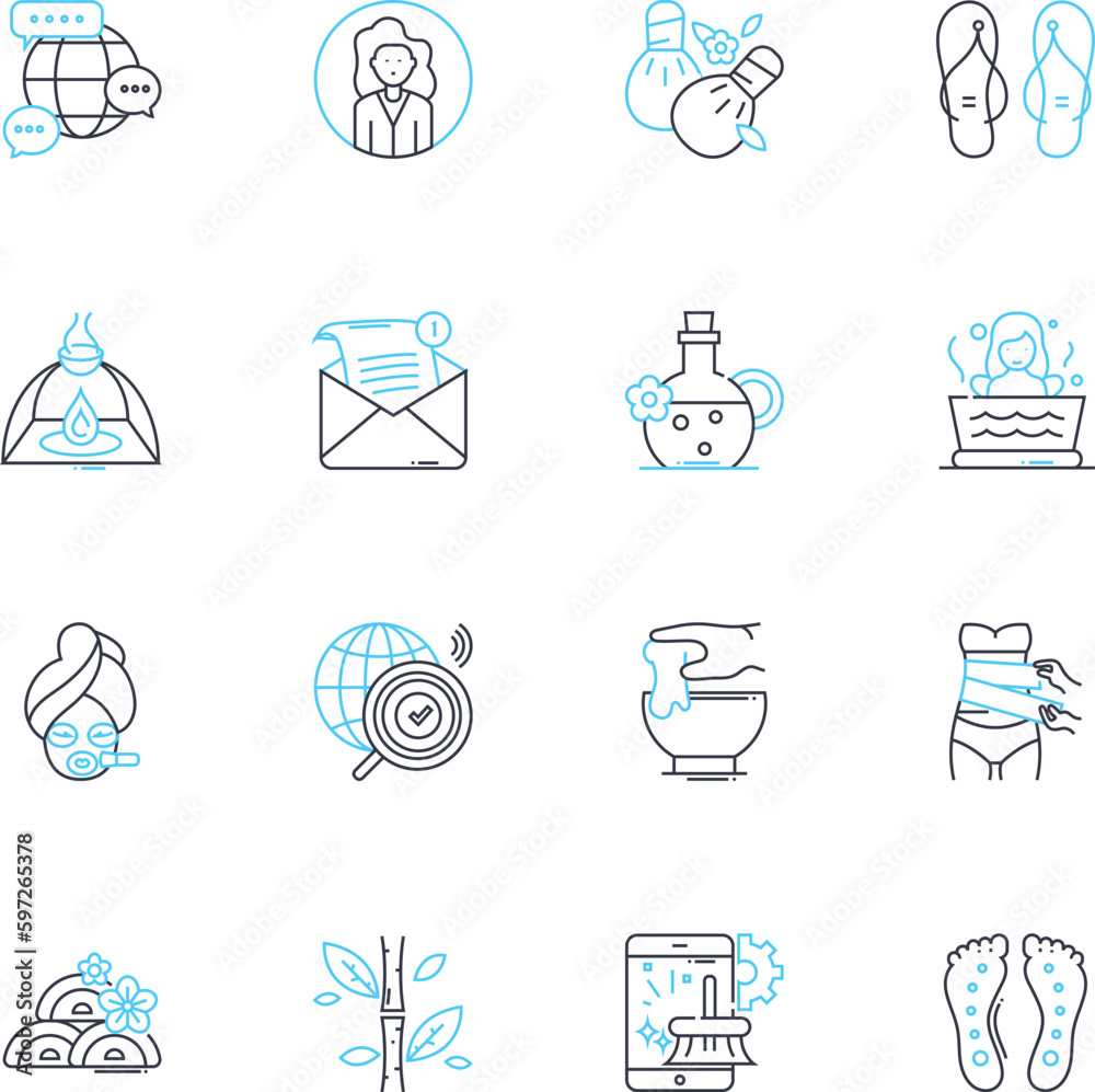 Tanning salon linear icons set. Sunless, Bronzing, Glow, UV, Beachy ...