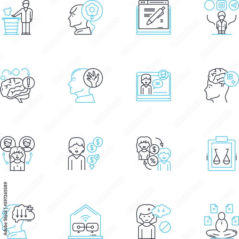 Self-discipline linear icons set. Focus, Commitment, Willpower, Determination, Persistence ...