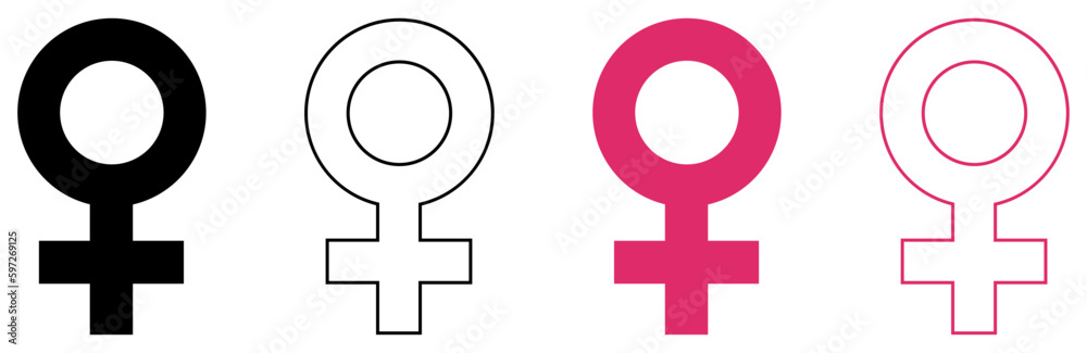 Feminism icons. Female symbol. Flat and line art style. Vector ...