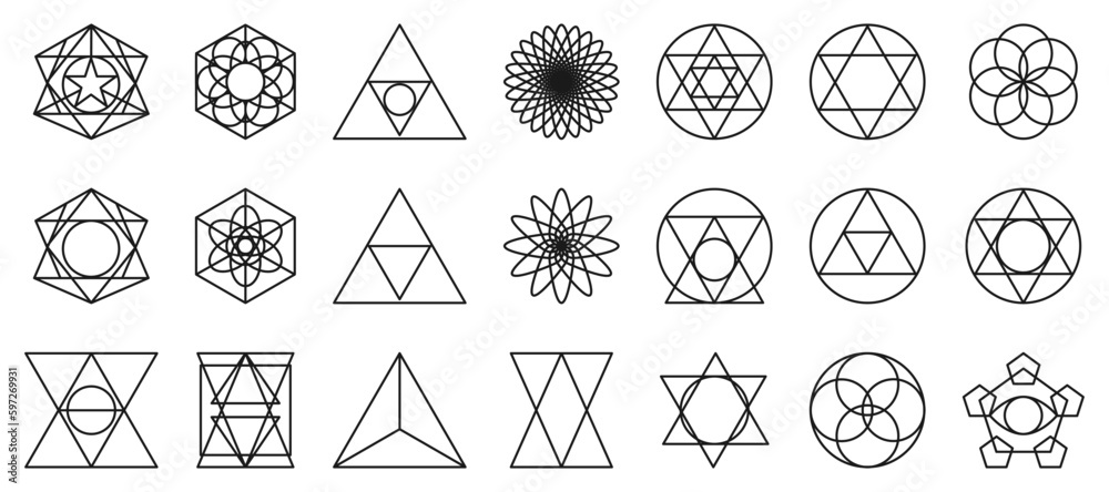Set of sacred geometry icons. Geometry outline shapes isolated on white ...