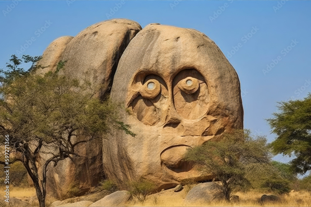 Optical illusion in nature with a mountain forming a face. Ideal for illustrating graphic tricks ...