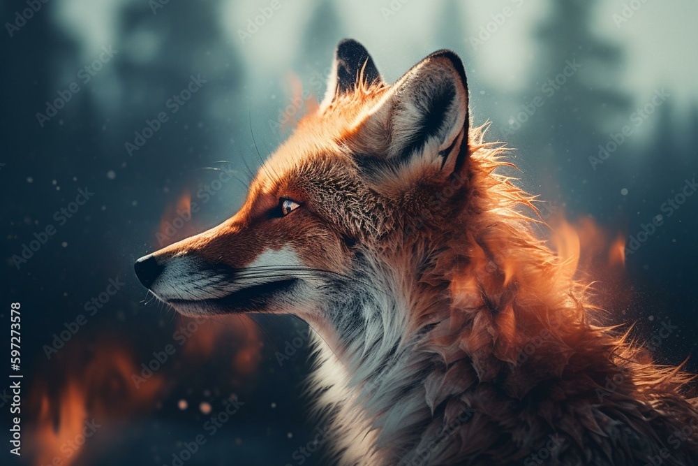 Double exposure of fox and forest fire. Generative AI Stock ...