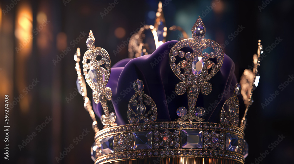 3D style render of a royal gold coronation crown with jewels and ...