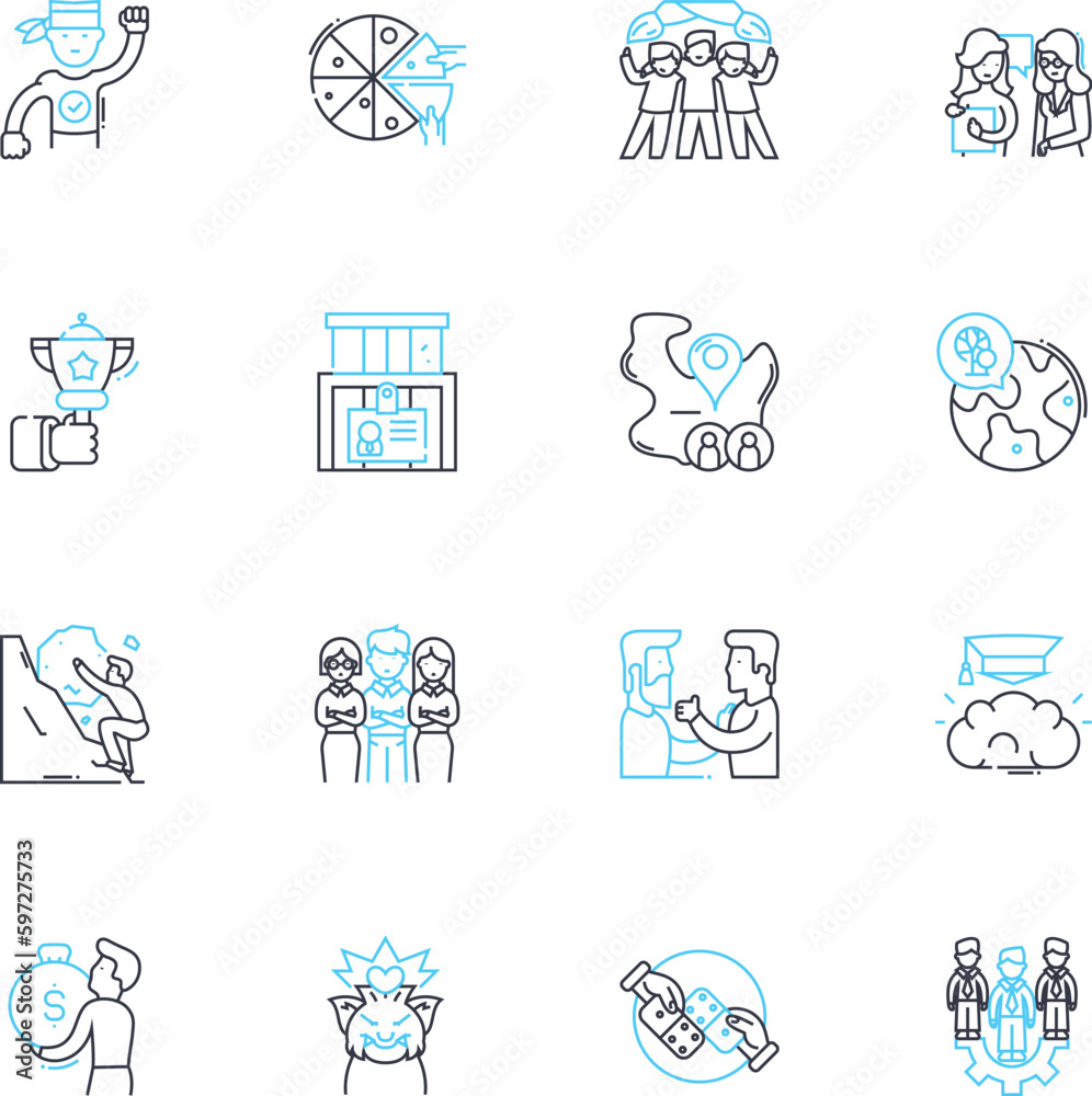 Stakeholder engagement linear icons set. Collaboration, Empowerment ...
