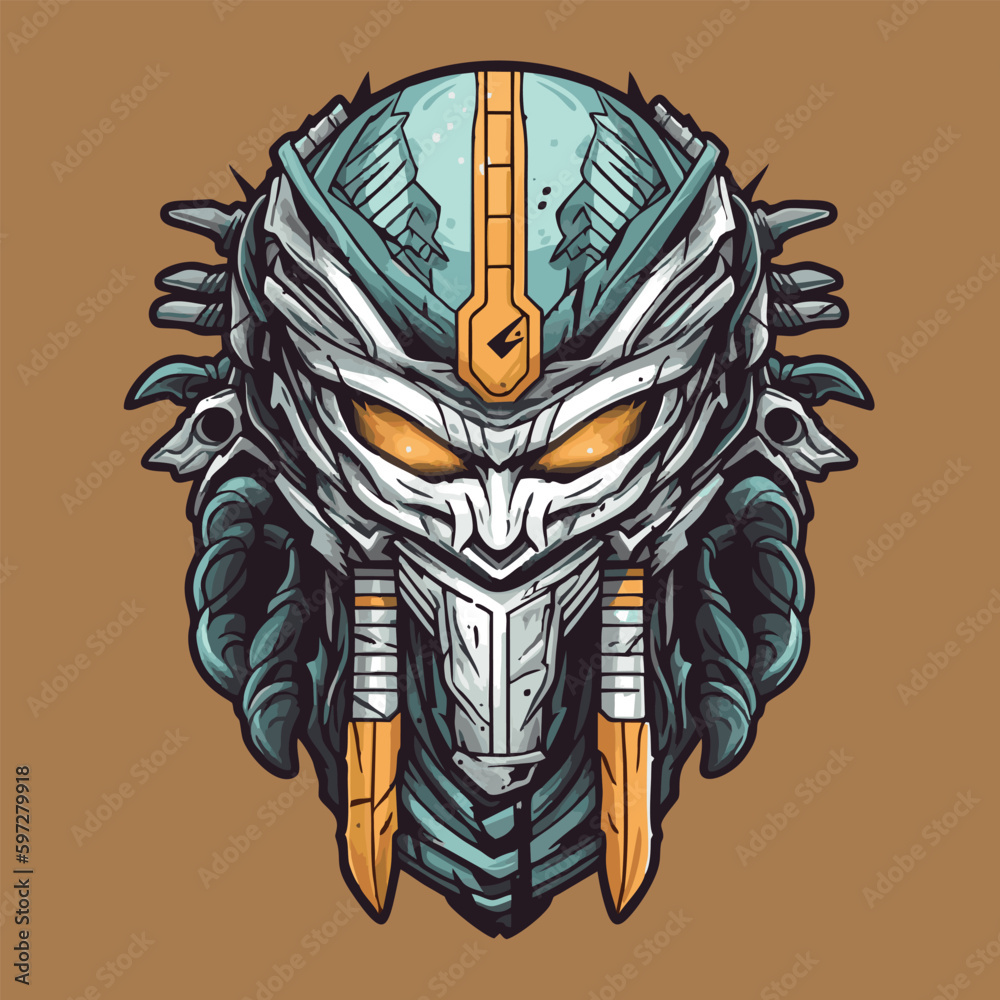 Predator warrior helmet vector illustration for t-shirt, poster and ...