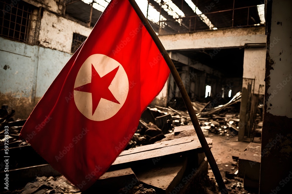 A red flag hanging from an old building can evoke a sense of nostalgia ...