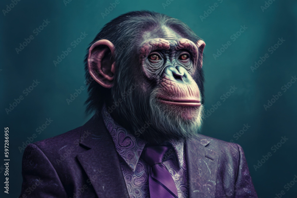 Anthropomorphic chimp dressed in a suit like a businessman. business ...