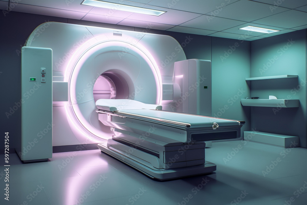 MRI scan machine, future medicine concept. AI generated, human enhanced ...