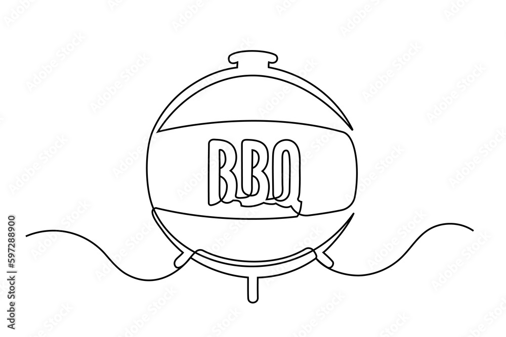 Continuous line drawing bbq grill isolated on white background. BBQ ...