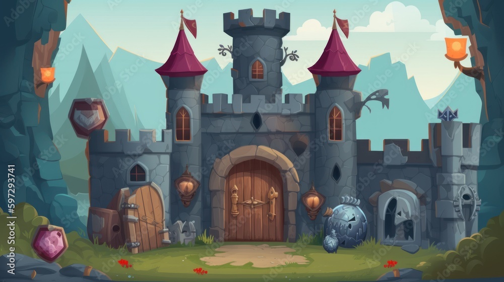 Medieval castle with secret passages, knights in armor, and a dragon ...