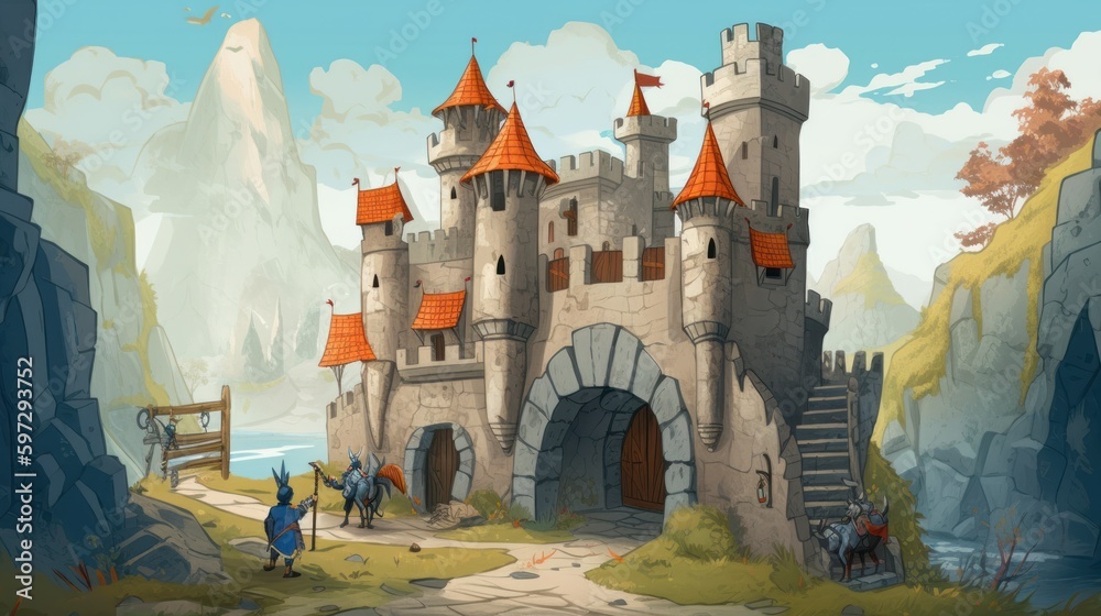 Medieval castle with secret passages, knights in armor, and a dragon ...