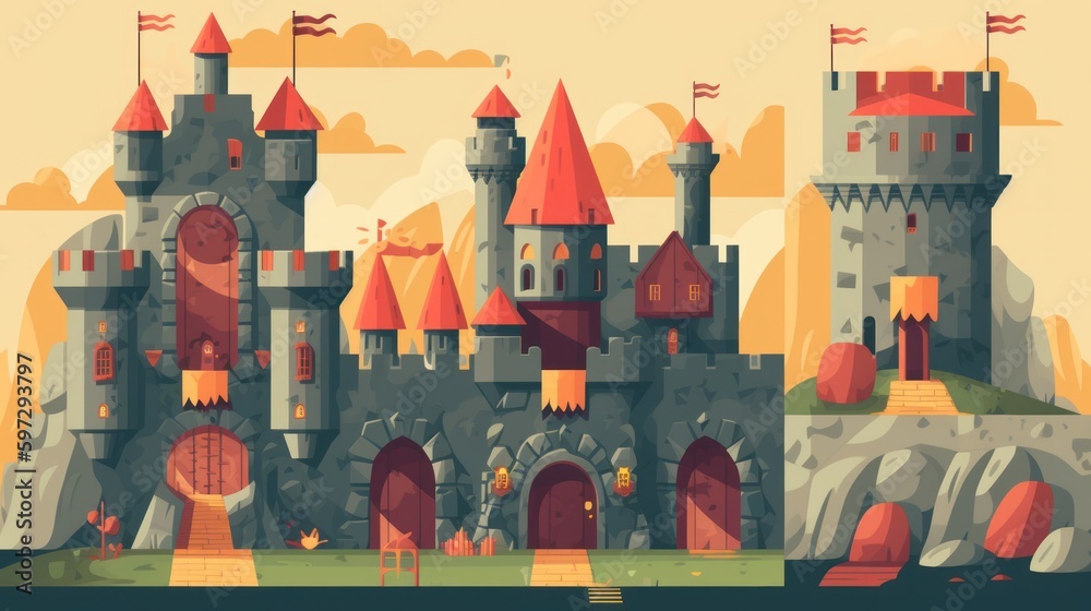 Medieval castle with secret passages, knights in armor, and a dragon ...