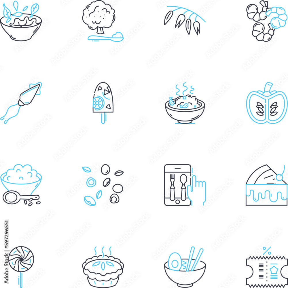 Cookie store linear icons set. Sweet, Delicious, Fresh, Homemade ...