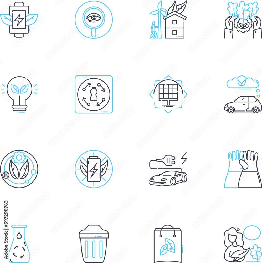 Bioengineering solutions linear icons set. Biomechanics, Biomaterials, Biophysics, Bioreactors ...