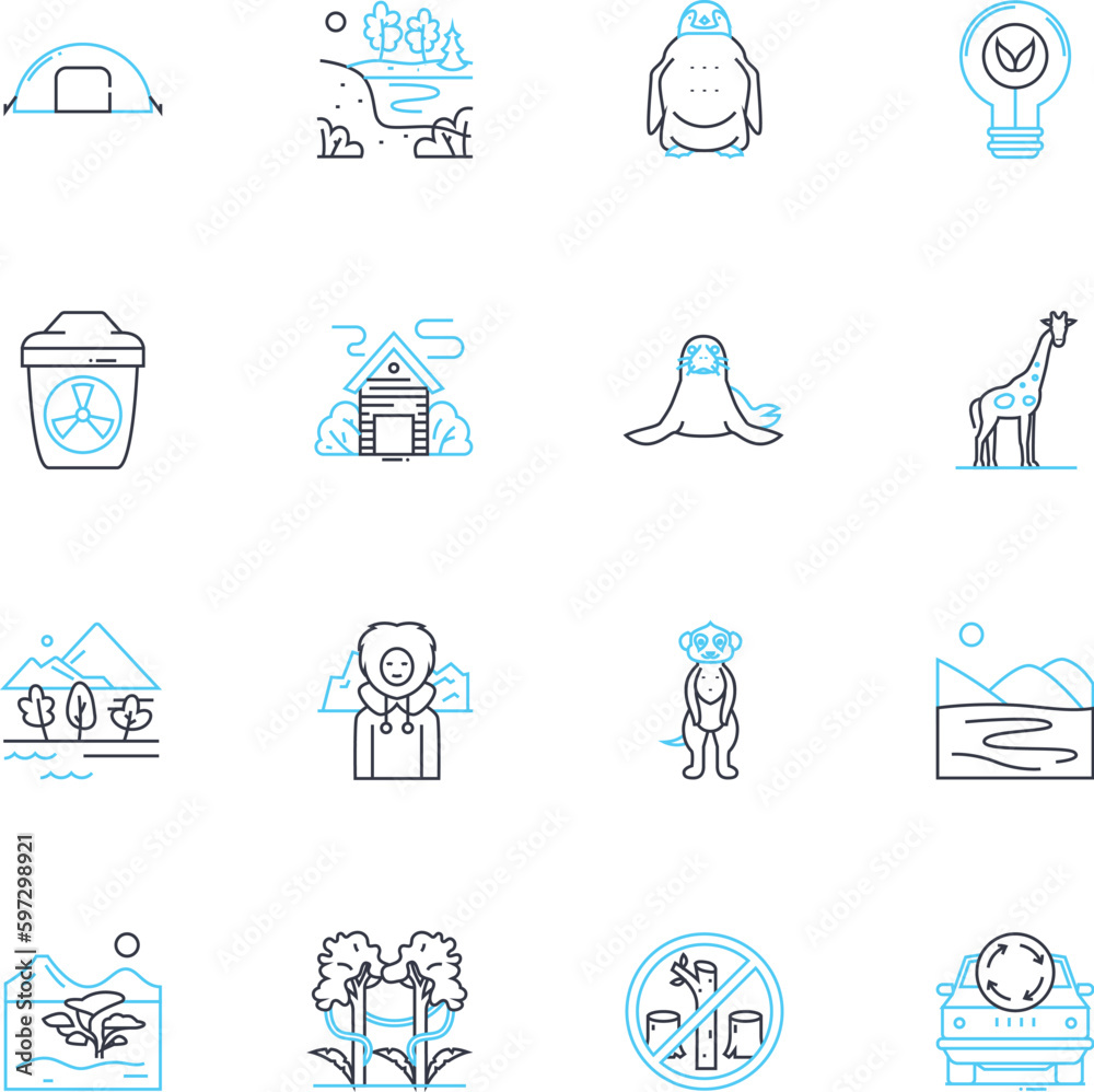 Biodiversity loss linear icons set. Extinction, Habitat, Fragmentation ...