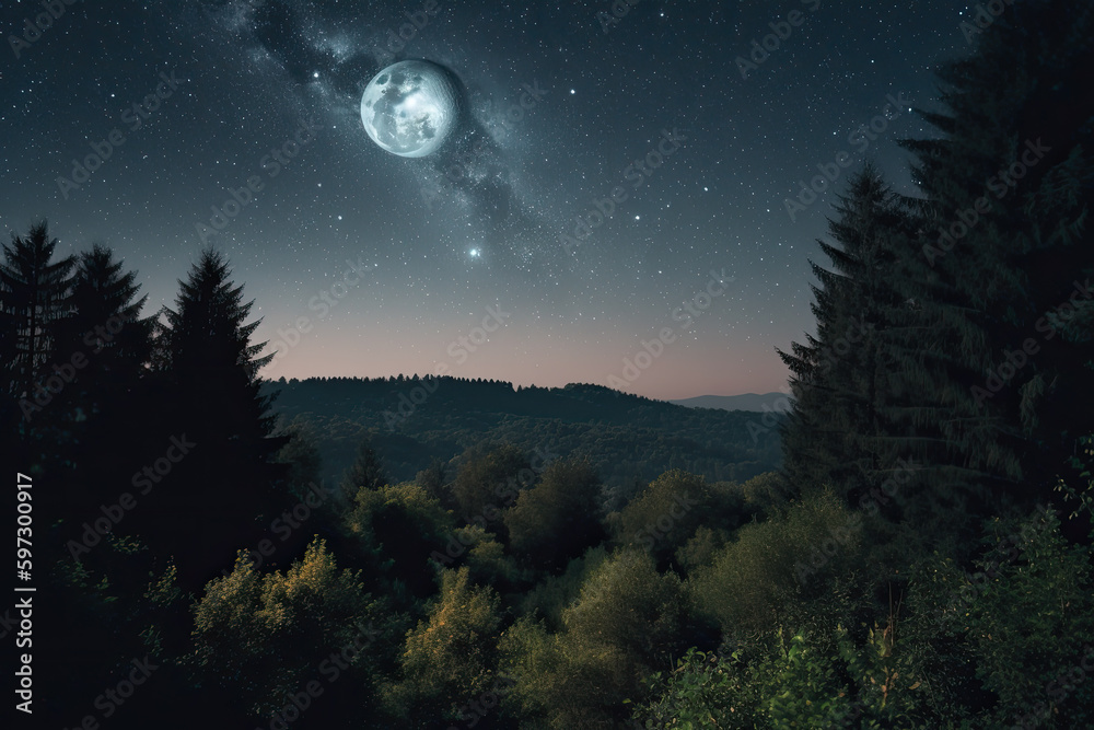 Starry Night Sky With Full Moon