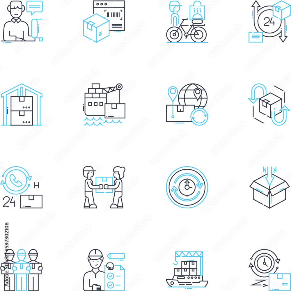 Shipping logistics linear icons set. Cargo, Transport, Freight, Customs ...