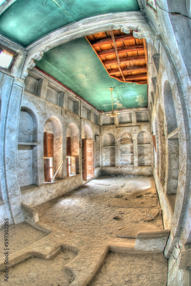 old Arab house room built in a historical style with Arabic wooden ...