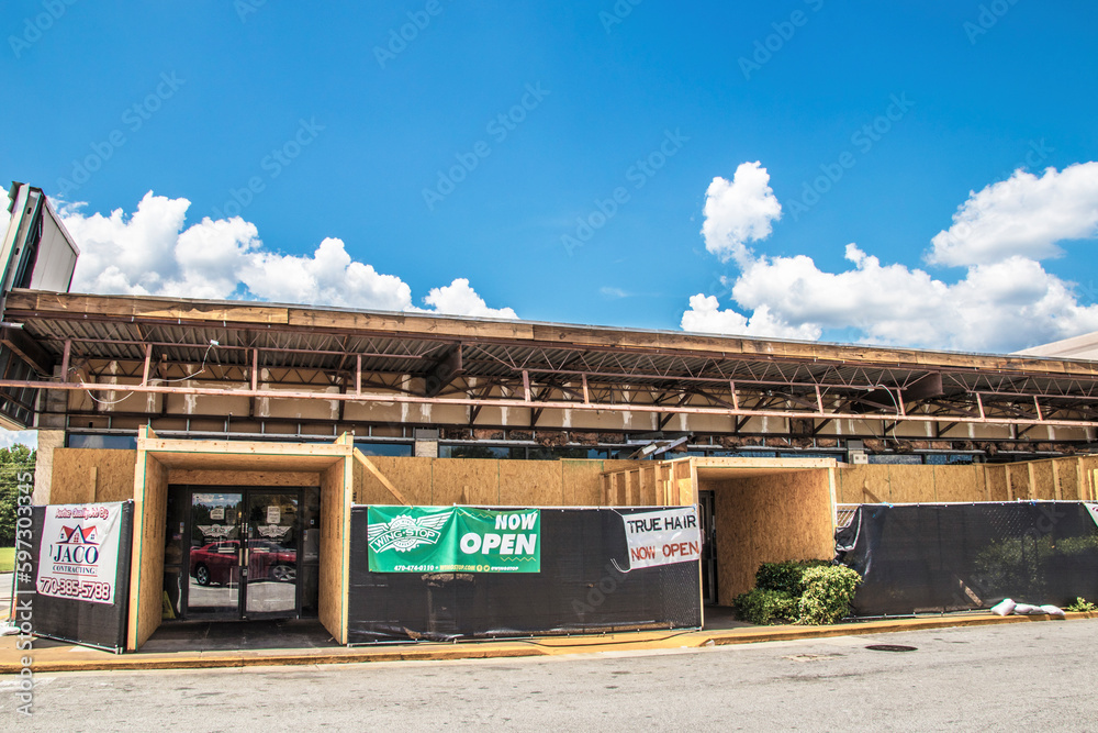 Retail strip mall exterior under construction Stock Photo | Adobe Stock