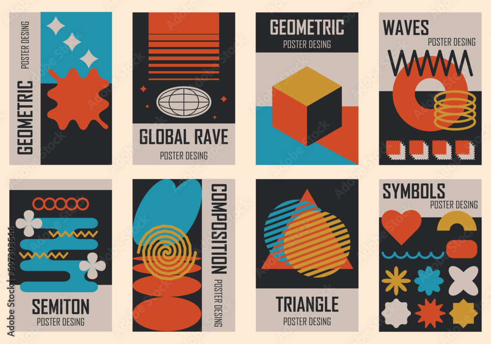 Set of posters of elements, shapes, geometry abstraction. Abstract ...