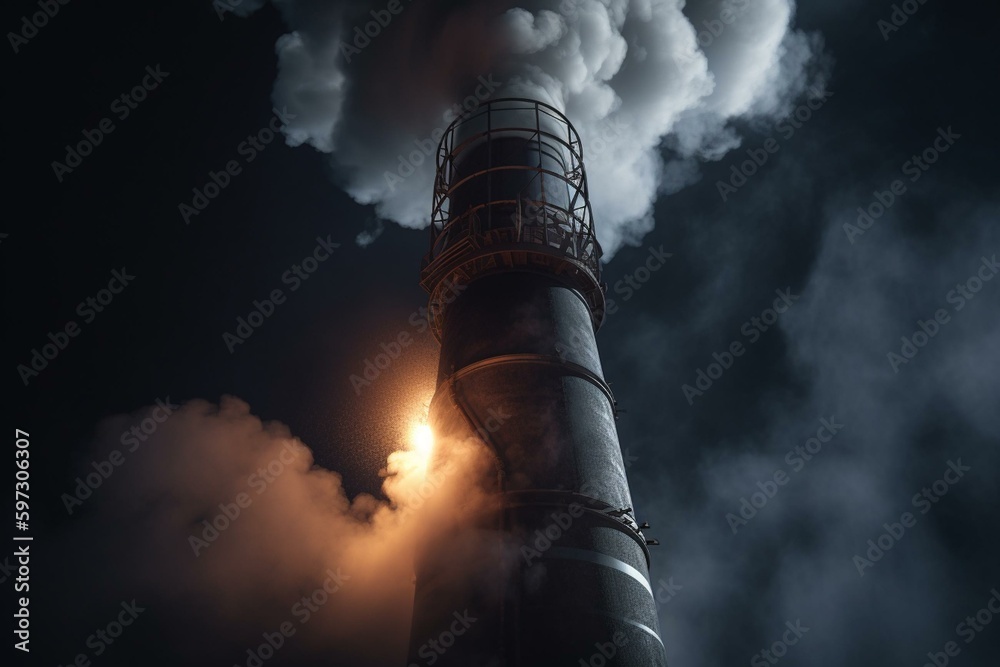 Black isolated image of industrial smokestack spewing grey pollution ...